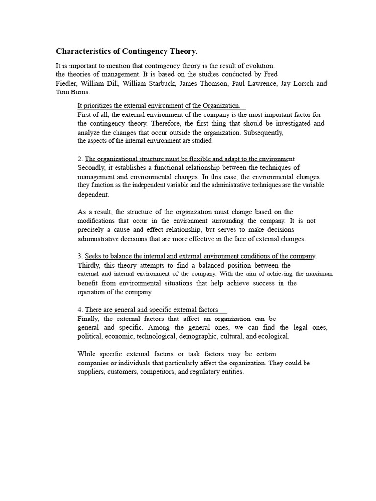 Characteristics of Contingency Theory and Its Exponents - 060457 | PDF ...