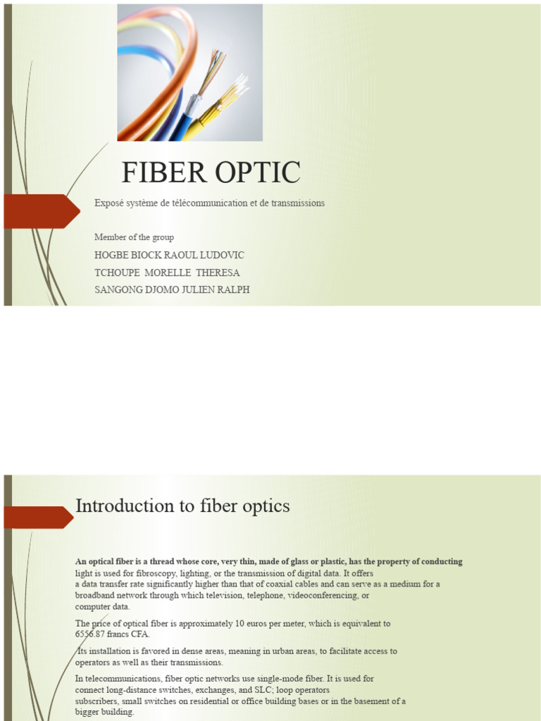 FIBER OPTICS presentation | PDF | Optical Fiber | Computer Network
