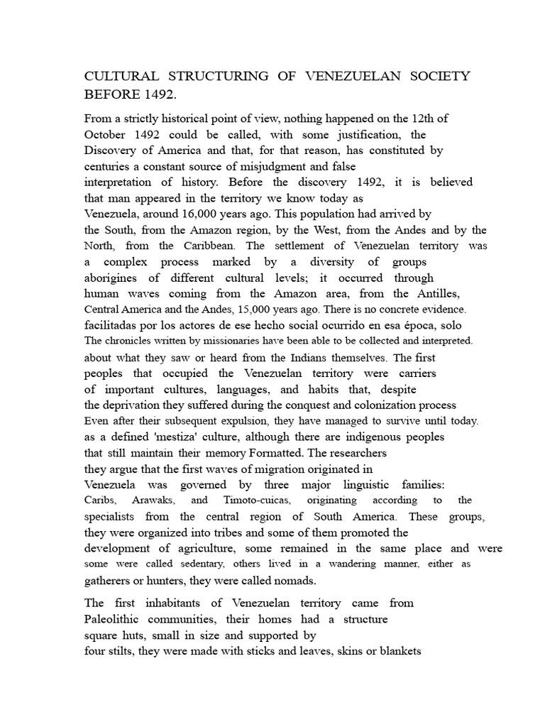 Pre-Columbian Venezuelan Cultural Structures | PDF | Venezuela | Ethnic ...
