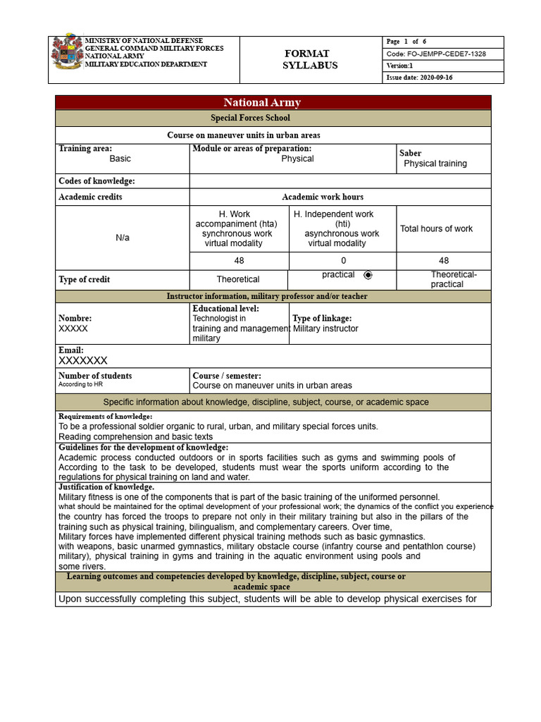 Example Syllabus Physical Training | PDF | Military | Physical Fitness