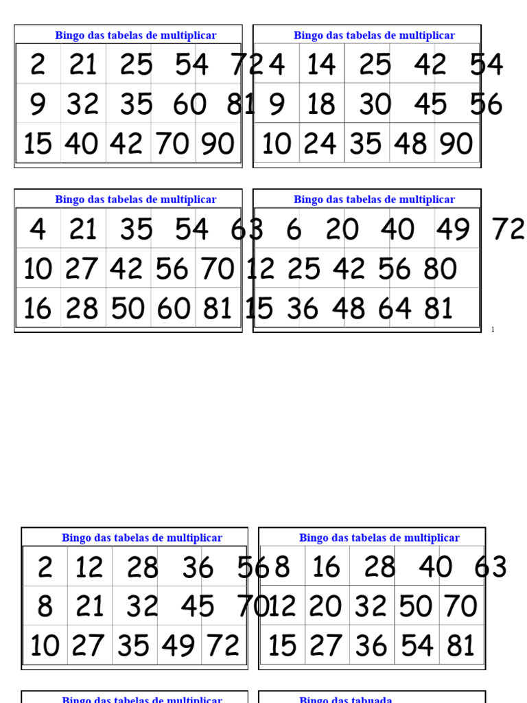 Bingo das Tabelas de Multiplicar | PDF