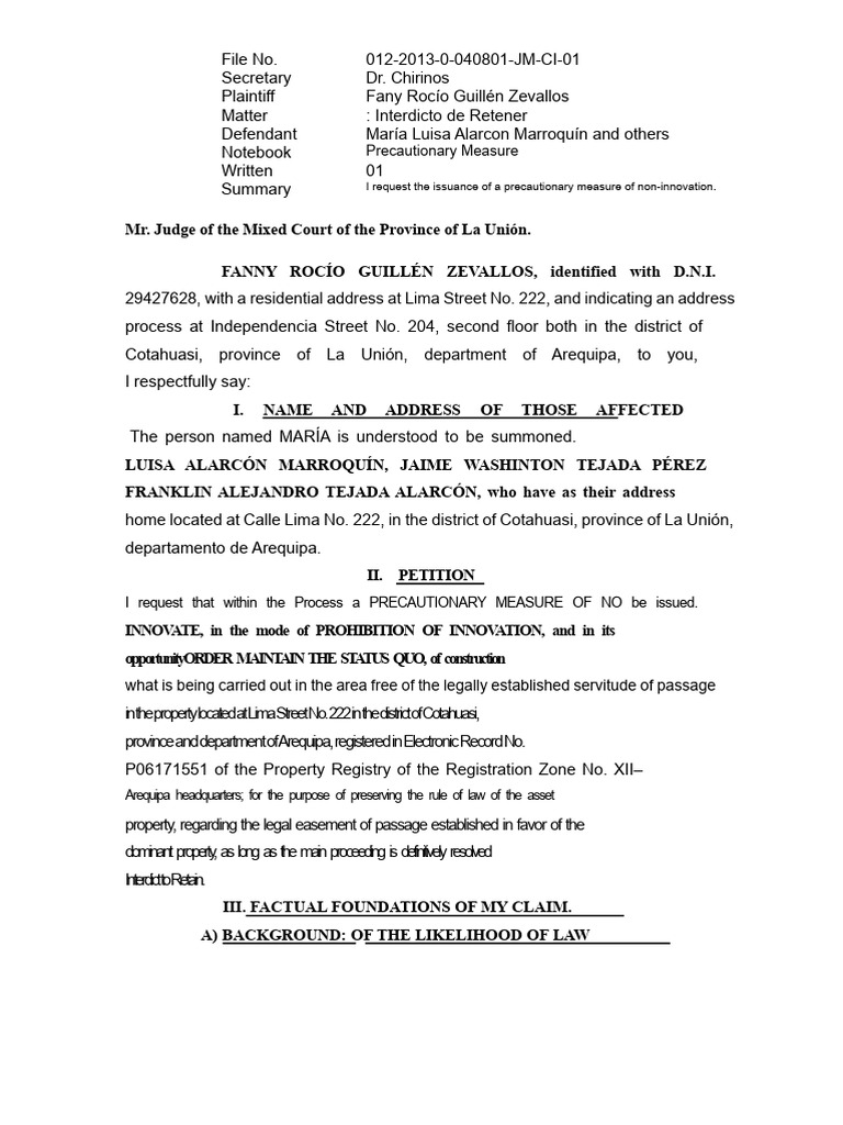 Written Precautionary Measure of No Innovation | PDF | Easement | Property
