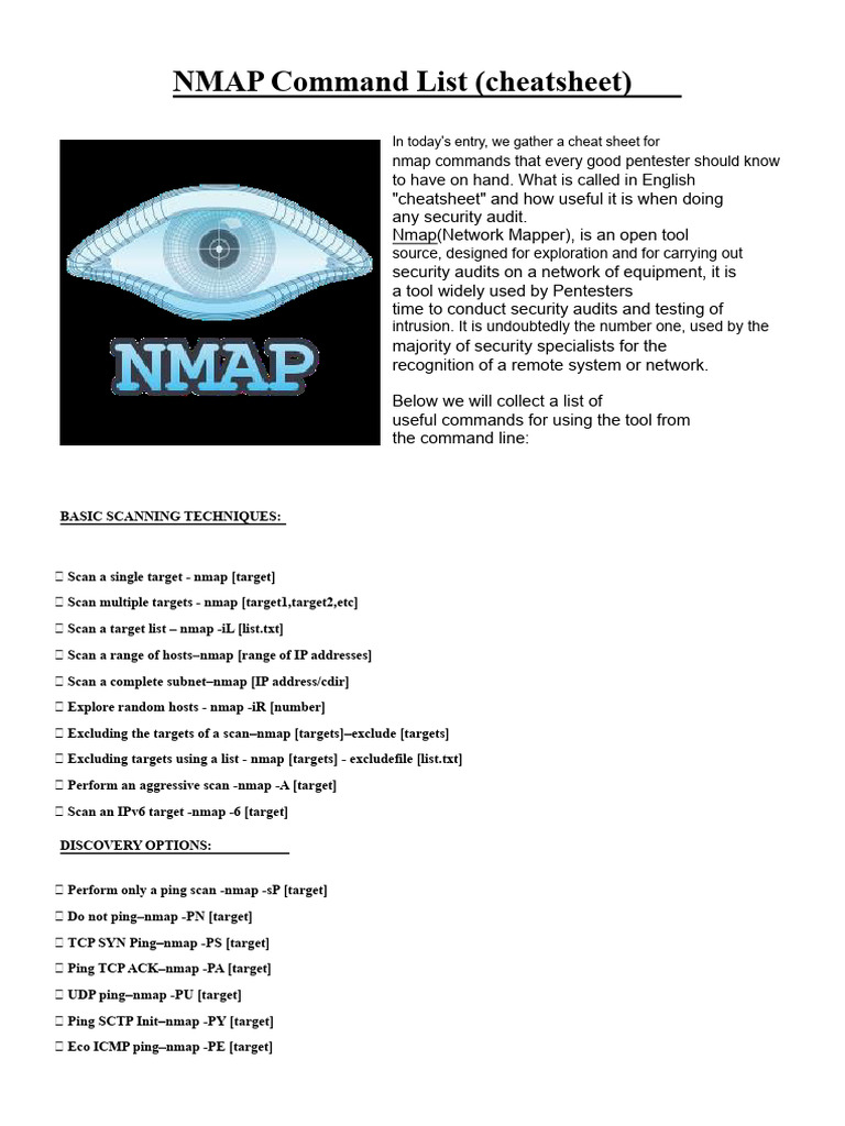 NMAP Command List | PDF | Transmission Control Protocol | Port (Computer Networking)