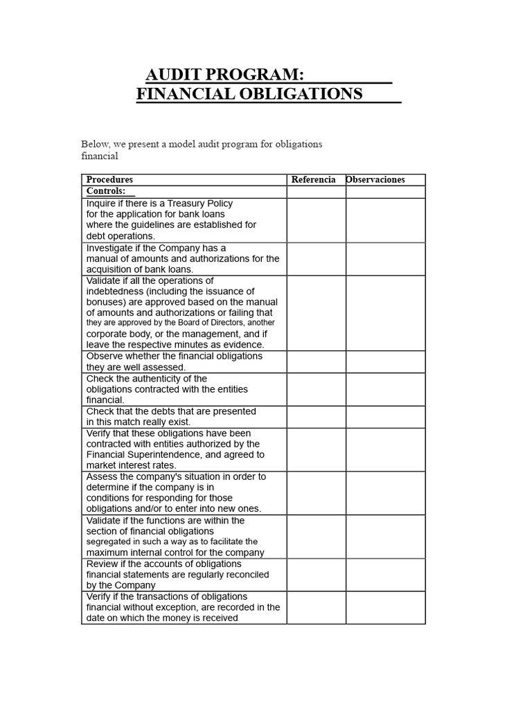 Audit Program | PDF | Debt | Interest