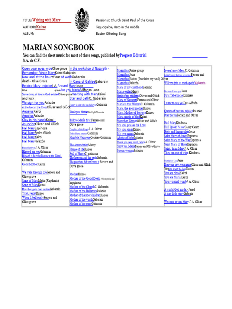 Songbook of Maria | PDF | Mary, Mother Of Jesus | Religious Belief And ...
