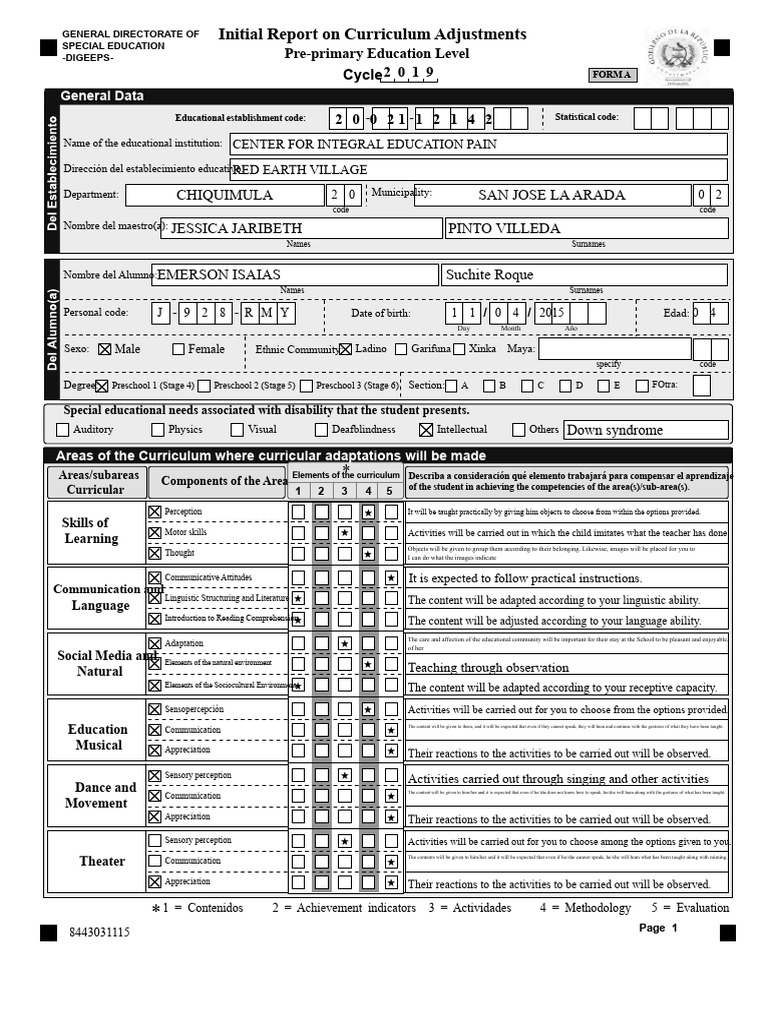Pre-Primary Adjustments Form A | PDF | Communication | Behavioural Sciences