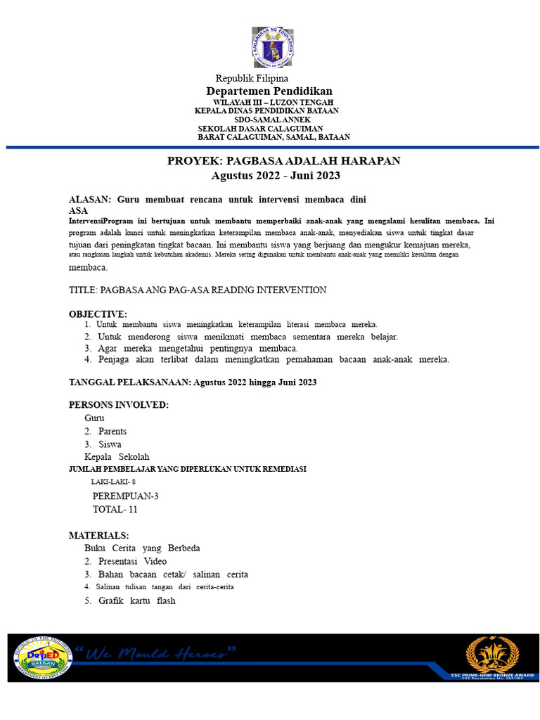 Proyek Pagbasa Ang Pag Asa 2022 2023 | PDF