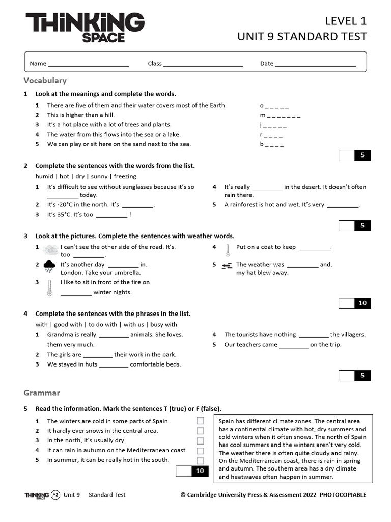 A2 Level 1 Unit 9 Standard Test | PDF | Rain | Earth Sciences
