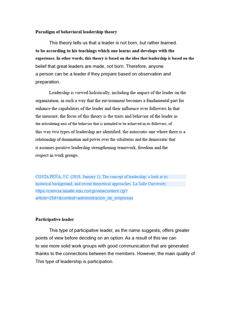 Paradigm of behavioral leadership theory | PDF | Leadership | Psychology