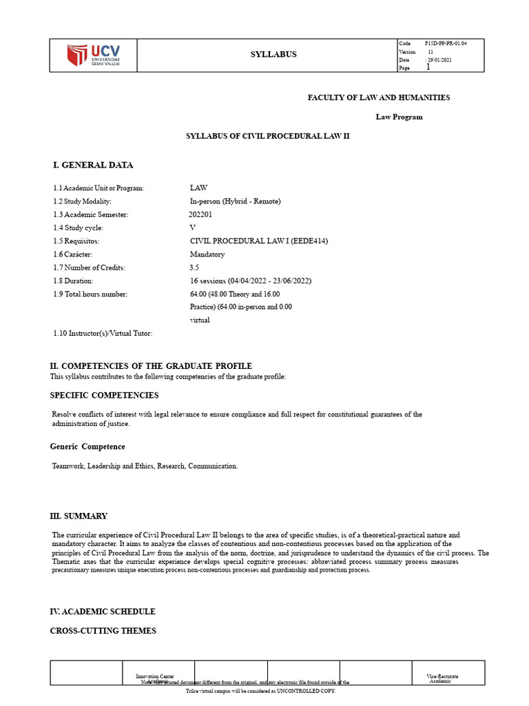 Civil Procedural Law II Syllabus | PDF