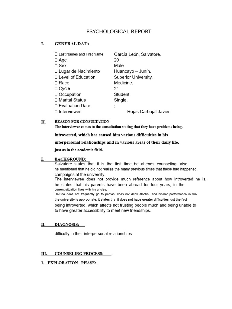 psychological report with the counseling process | PDF | Extraversion ...