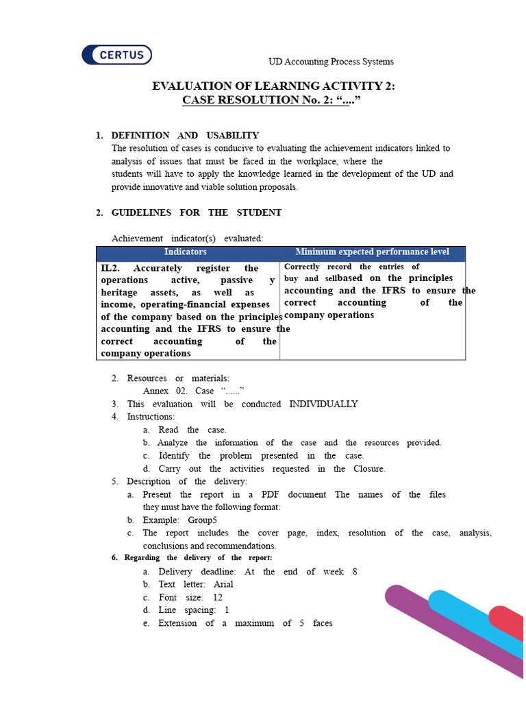 Evaluation Guidelines AA2 | PDF | Accounting | Evaluation