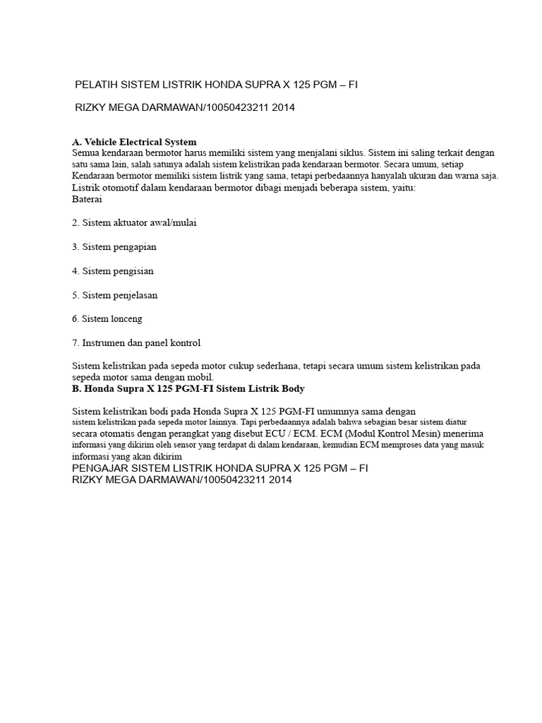 HONDA SUPRA X 125 PGM | PDF