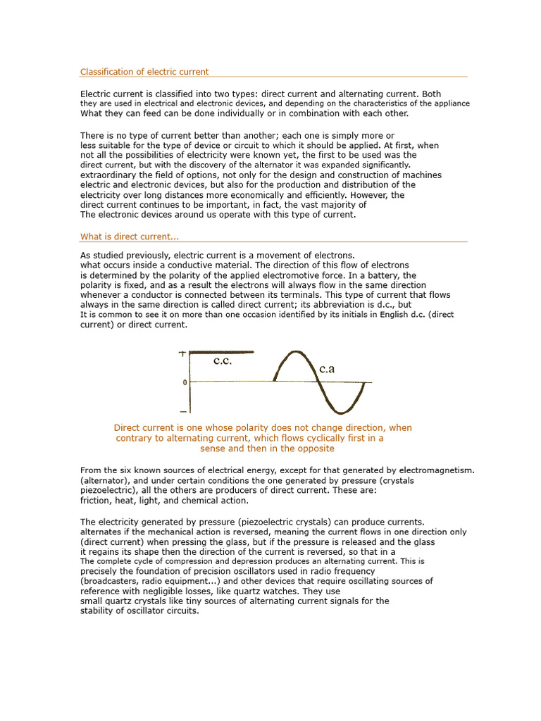 Types of Electric Current Explained | PDF | Electric Current | Direct ...