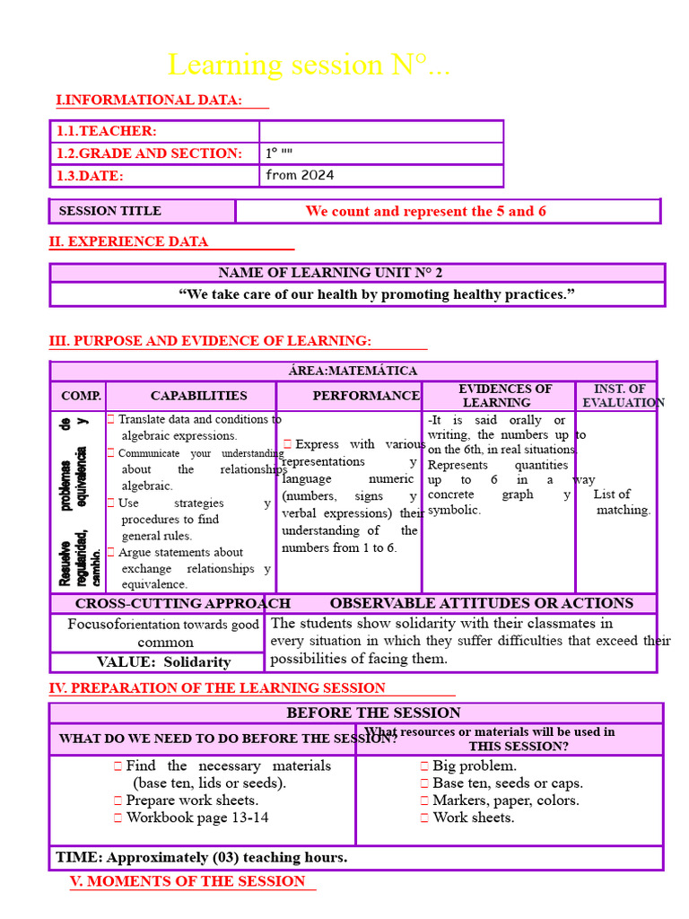 Session We Represent and Count The 5 and 6 Teacher Janet | PDF ...