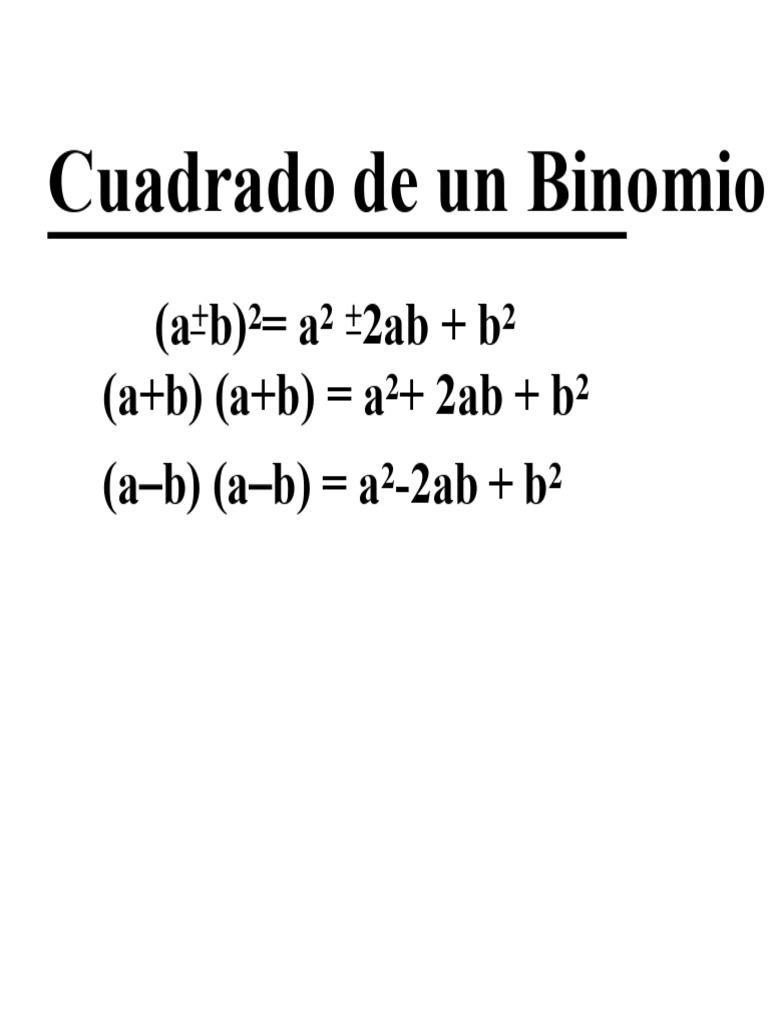 Cuadrado de Un Binomio, Producto de Suma y Diferencia, Cuadrado de Un ...