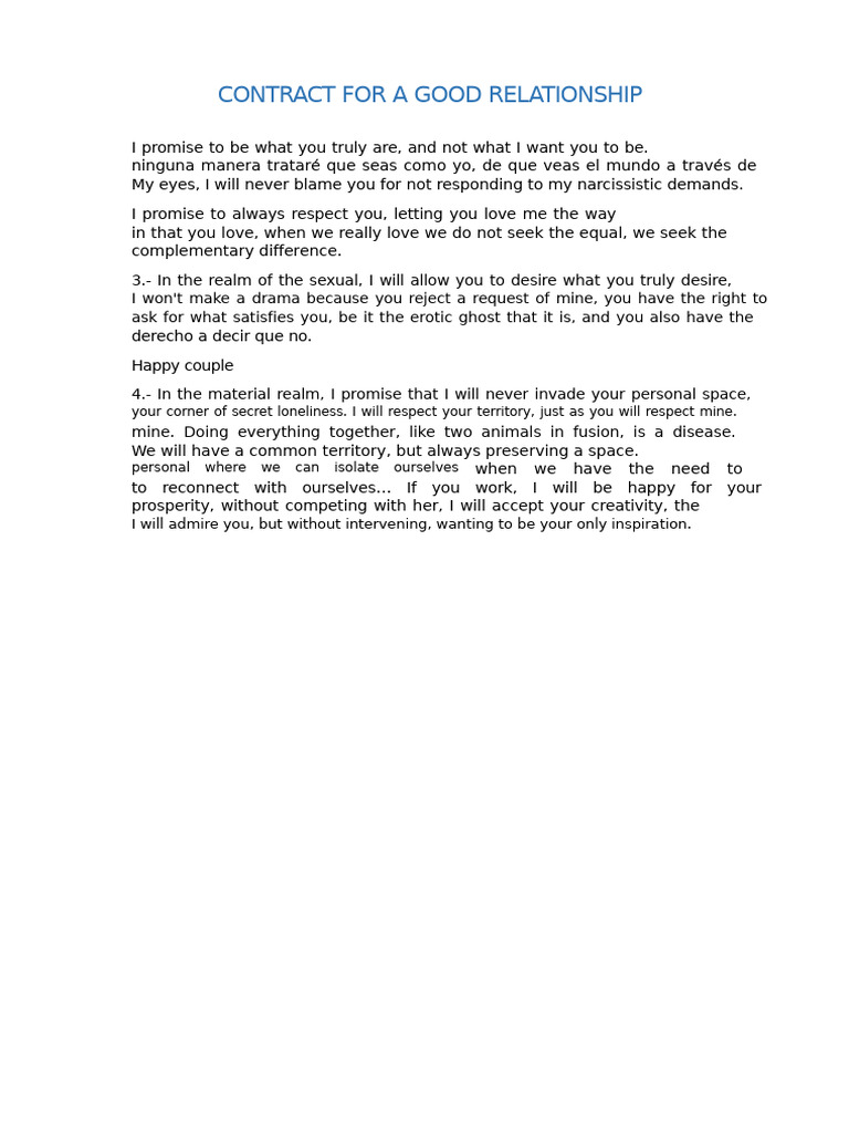Contract For A Good Relationship | PDF | Love