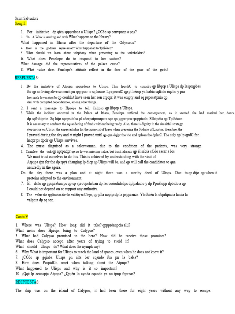 Questionnaire The Odyssey | PDF | Penelope | Odyssey