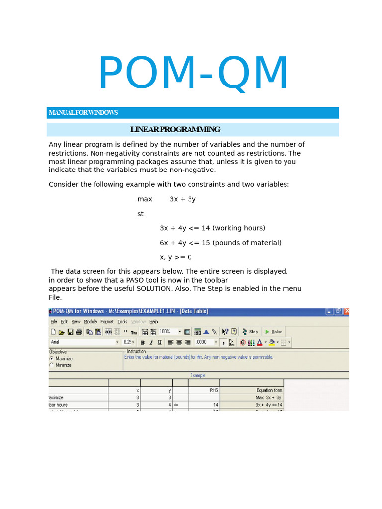 POM-QM | PDF | Mathematical Optimization | Linear Programming