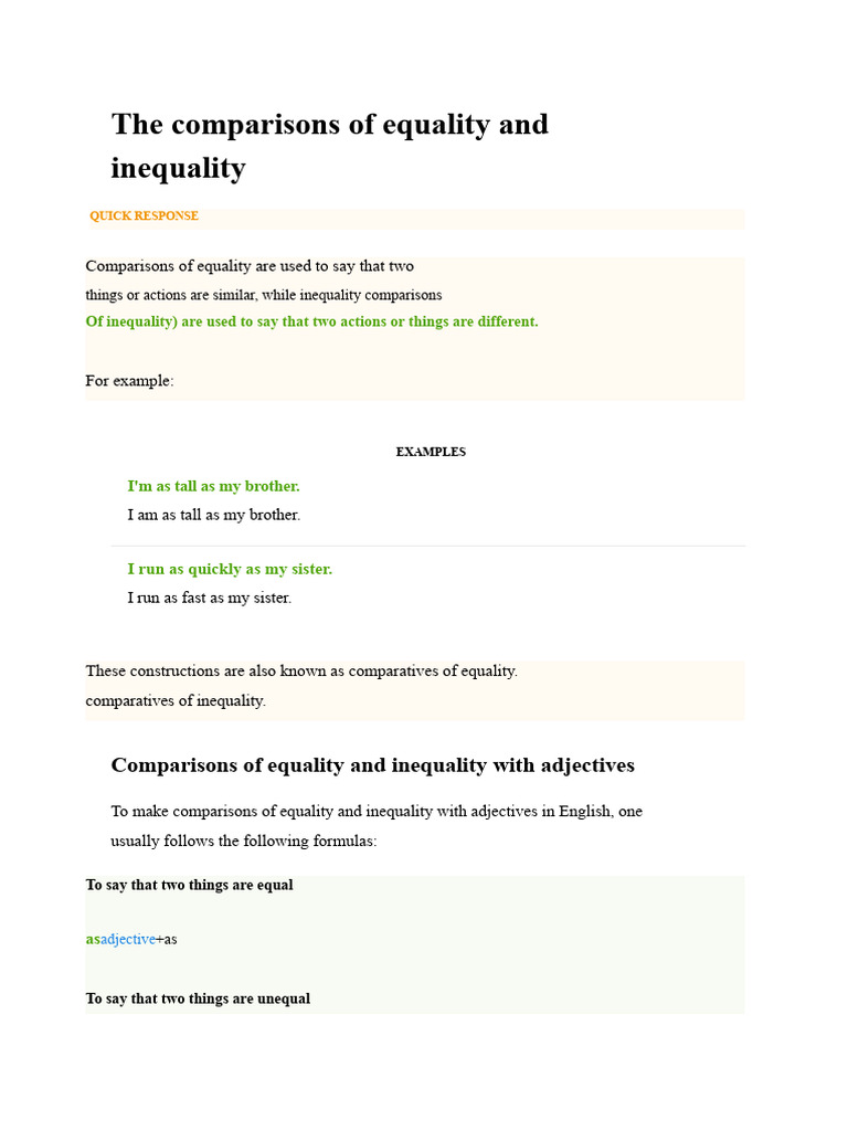 Comparisons of Equality and Inequality in English | PDF | Adjective | Verb