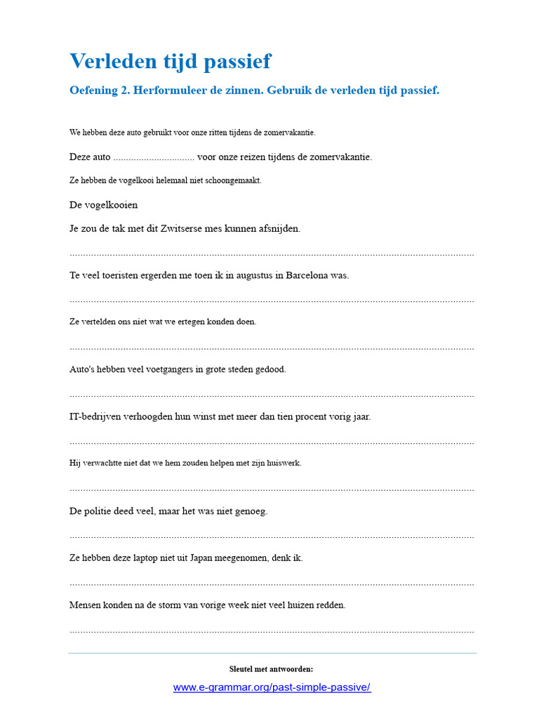 Verleden Tijd Passief Oefening 2 | PDF