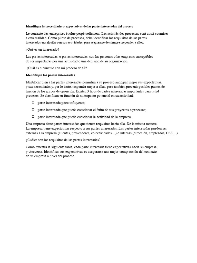 Identificación de Partes Interesadas en Procesos | PDF | Economias