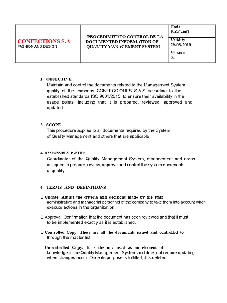 Procedure for Documented Information Control | PDF | Quality Management ...