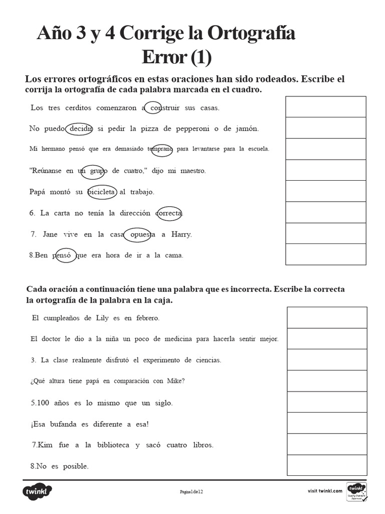 Ortografía para Años 3 y 4: Ejercicios | PDF