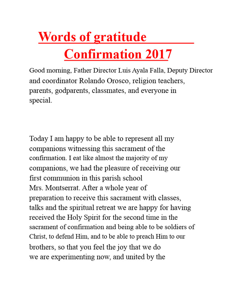 Words of Gratitude Confirmation 2017 | PDF
