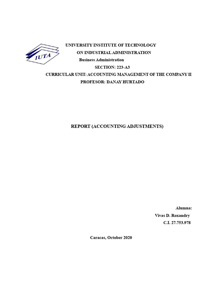 UNIT N1 REPORT. ACCOUNTING ADJUSTMENTS | PDF | Depreciation | Expense
