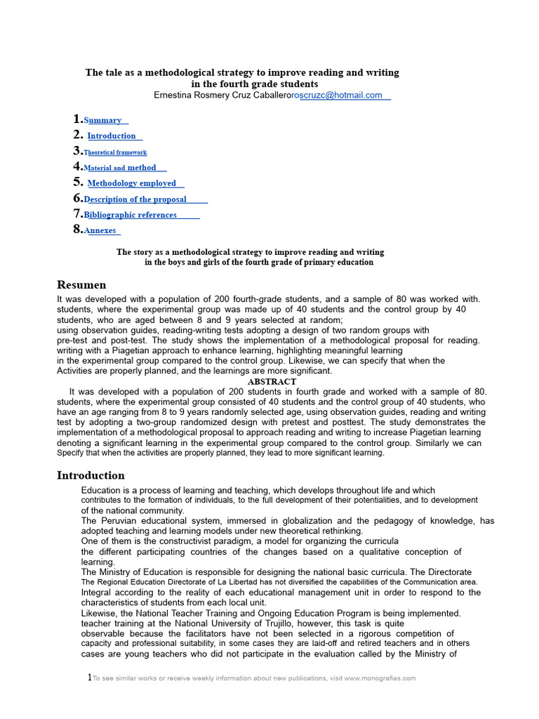 Enhancing Reading and Writing in 4th Grade | PDF | Reading ...