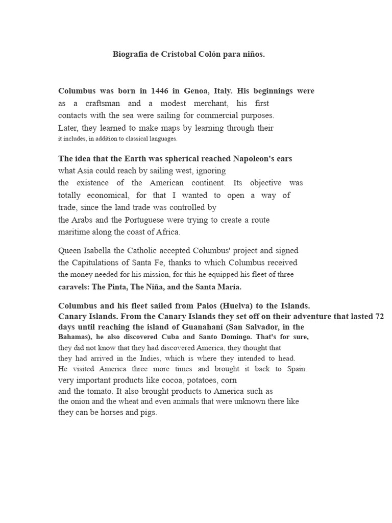 Biography of Christopher Columbus For Kids | PDF