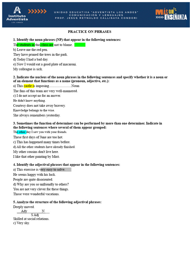Phrase Practice | PDF | Phrase | Adjective