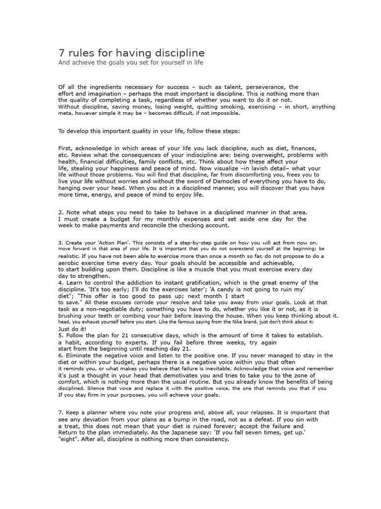 7 Rules For Having Discipline | PDF | Disciplines | Psychology