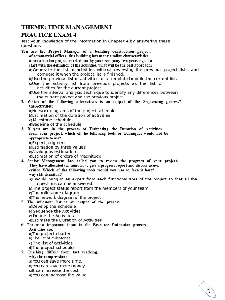 Time Management Practice Exam 4 | PDF | Risk