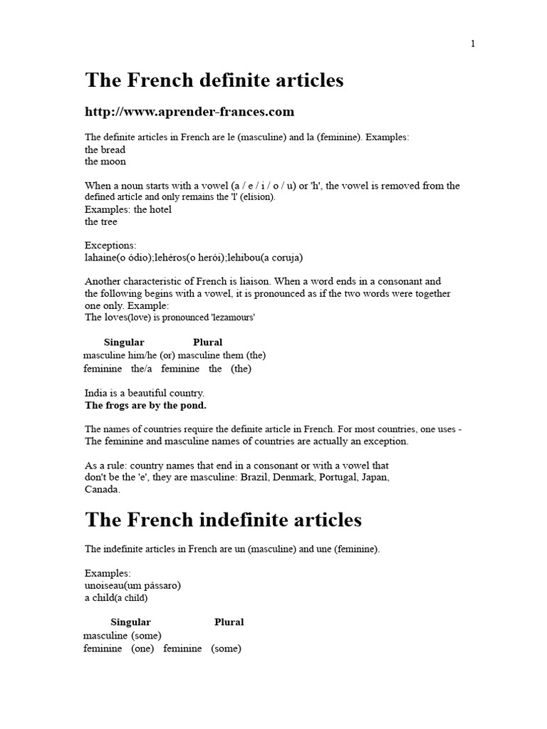 The French Definite Articles | PDF | Grammatical Gender | Vocabulary