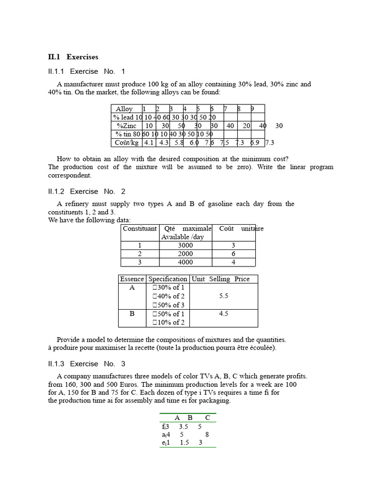 Linear Programming Exercises for Optimization | PDF | Linear ...