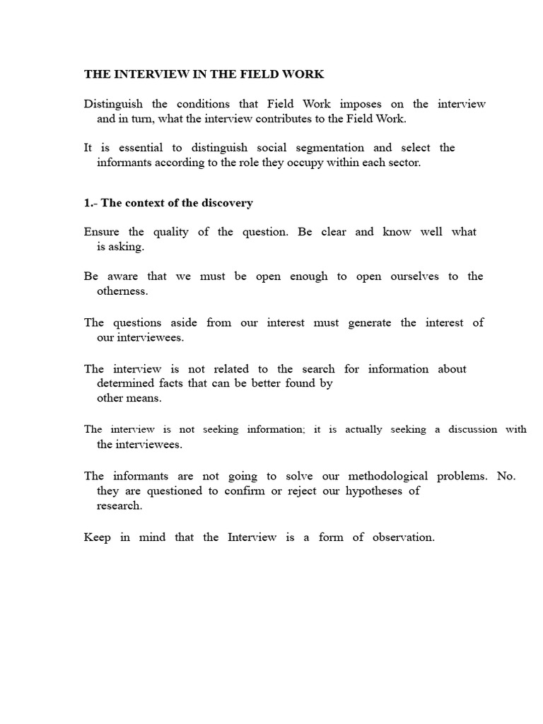 The Interview in Field Work | PDF | Interview | Field Research