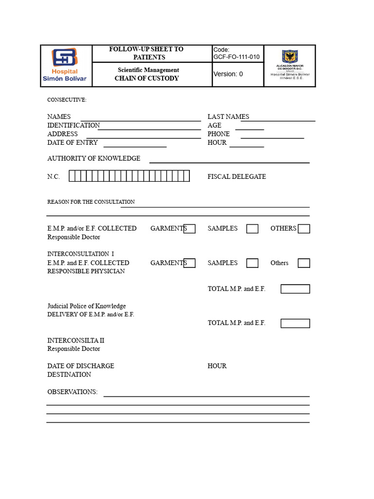 GCF-FO-111-010 Patient Follow-up Sheet | PDF