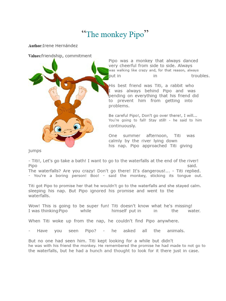 Story With Values The Monkey Pipo | PDF