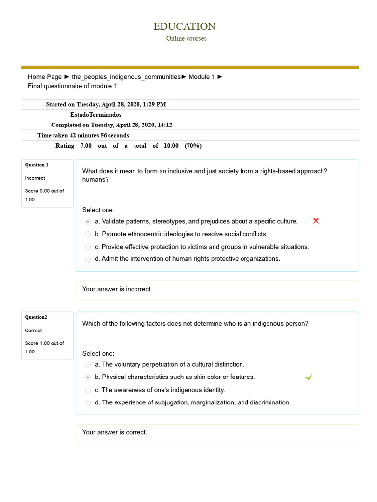 Final Questionnaire of Module 1.1 | PDF | Indigenous Peoples ...