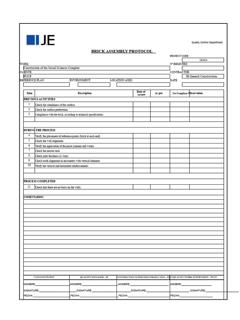 BRICK SETTLING PROTOCOL ok .xlsx | PDF | Brick | Civil Engineering