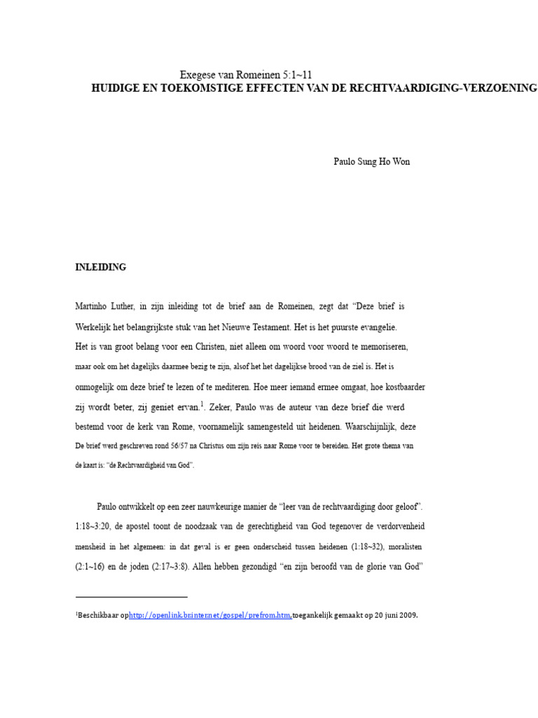 Exegese Van Rom 5:1-11. HUIDIGE EN TOEKOMSTIGE EFFECTEN VAN DE ...