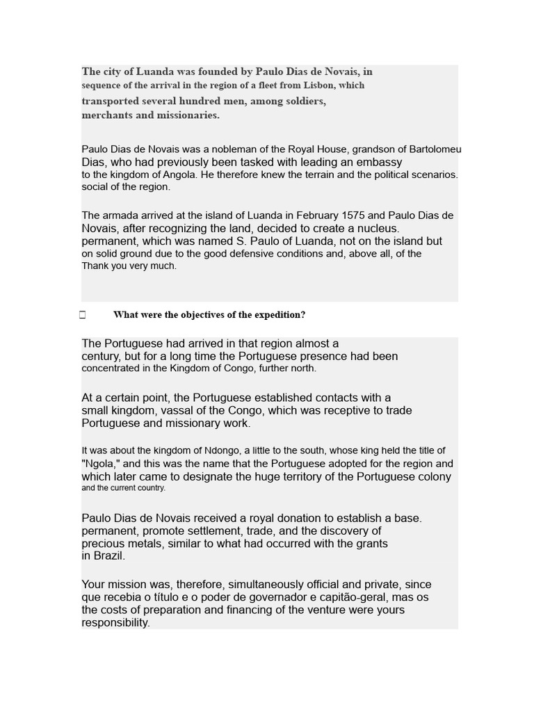 foundation of the city of Luanda | PDF