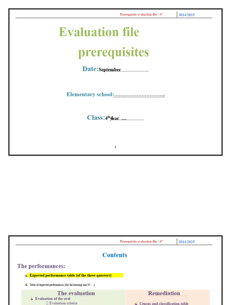 Evaluation File of Prerequisites 4th Grade | PDF | Orthography | Word