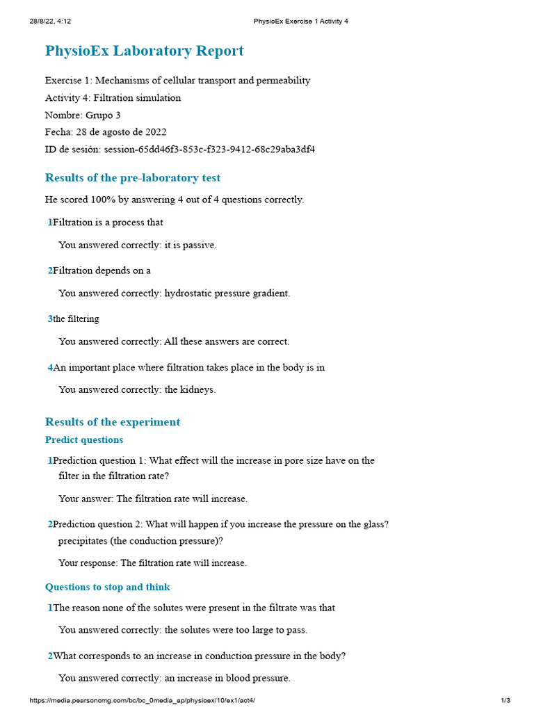 PhysioEx Exercise 1 Activity 4 | PDF | Filtration | Kidney