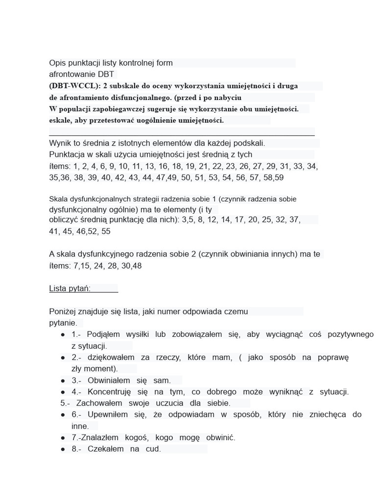 DBT-WCCL (Sposoby Radzenia Sobie) | PDF