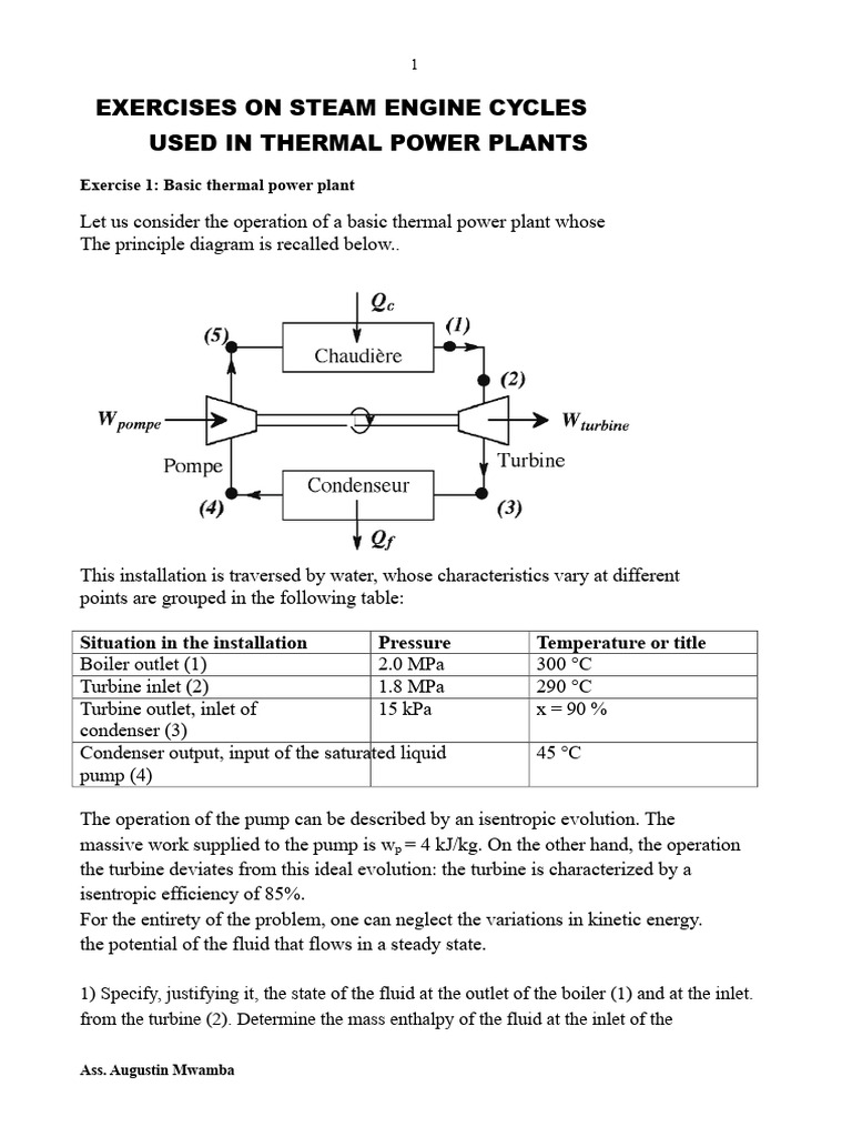 Steam Engine Cycle Exercises for Power Plants | PDF | Power Station | Steam