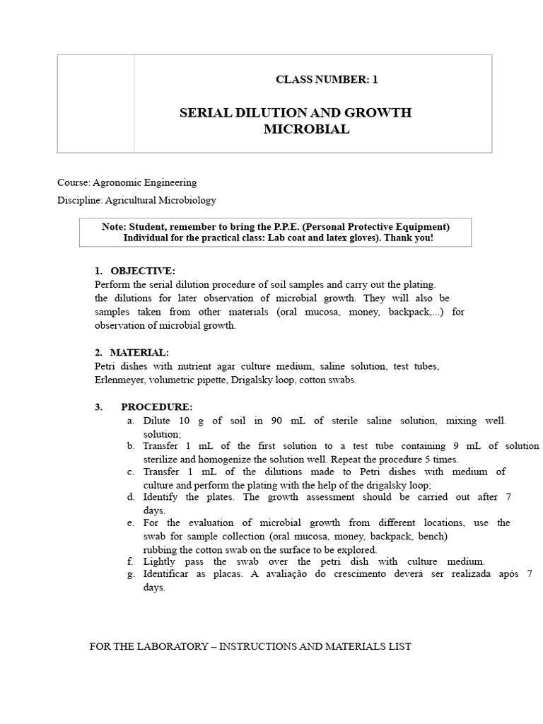 Practical Class Serial Dilution | PDF | Growth Medium | Agar