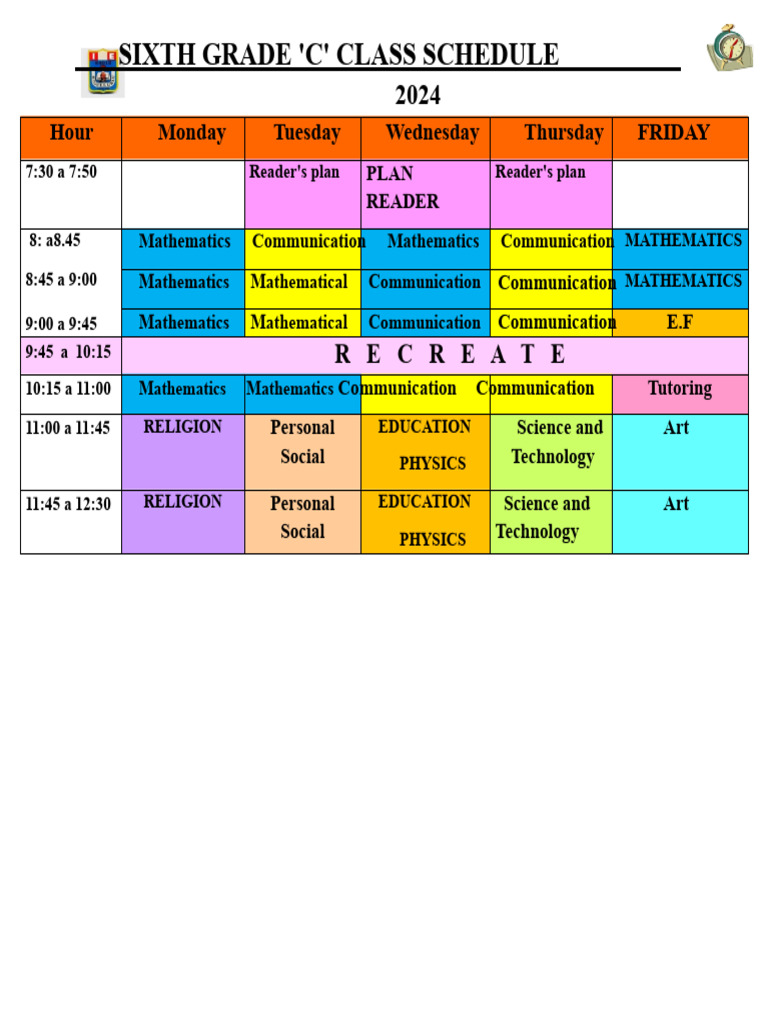 Sixth Grade Schedule 2024 | PDF